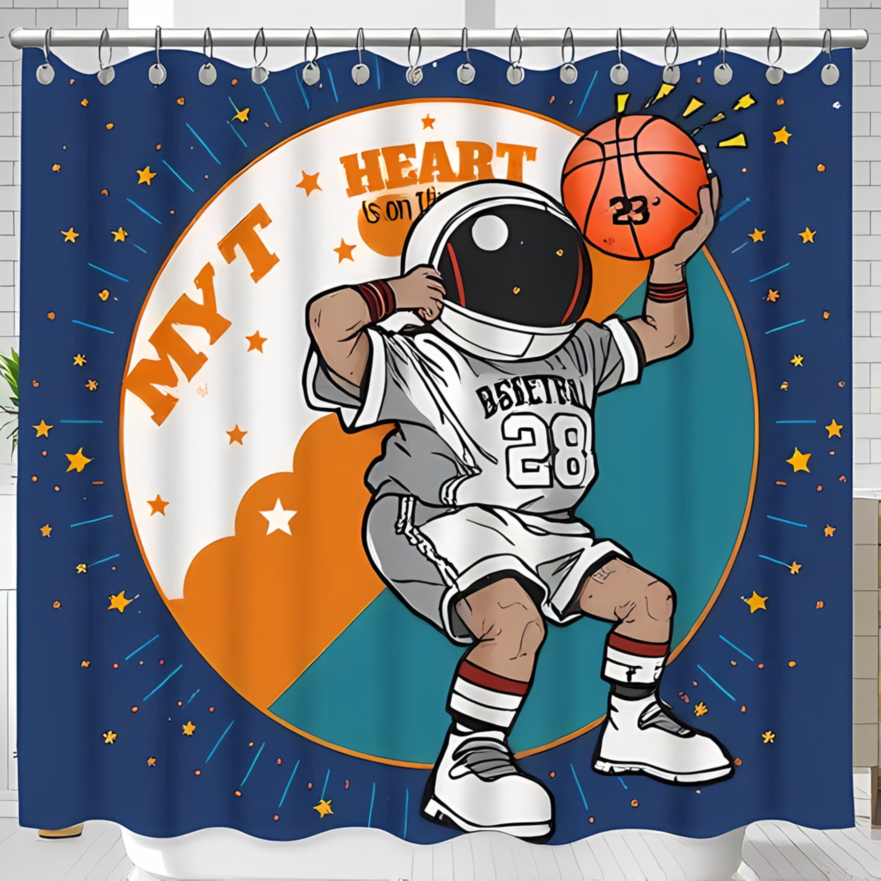 Cartoon Basketball Player Shower Curtain - Space Suit Design with Stars ...