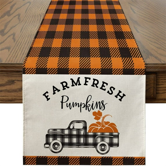 Cartoon Bat Halloween table flag black and white plaid table Runner ...