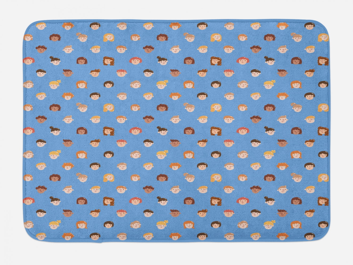 Cartoon Bath Mat, Boys and Girls Faces Teenager Youth Portraits ...