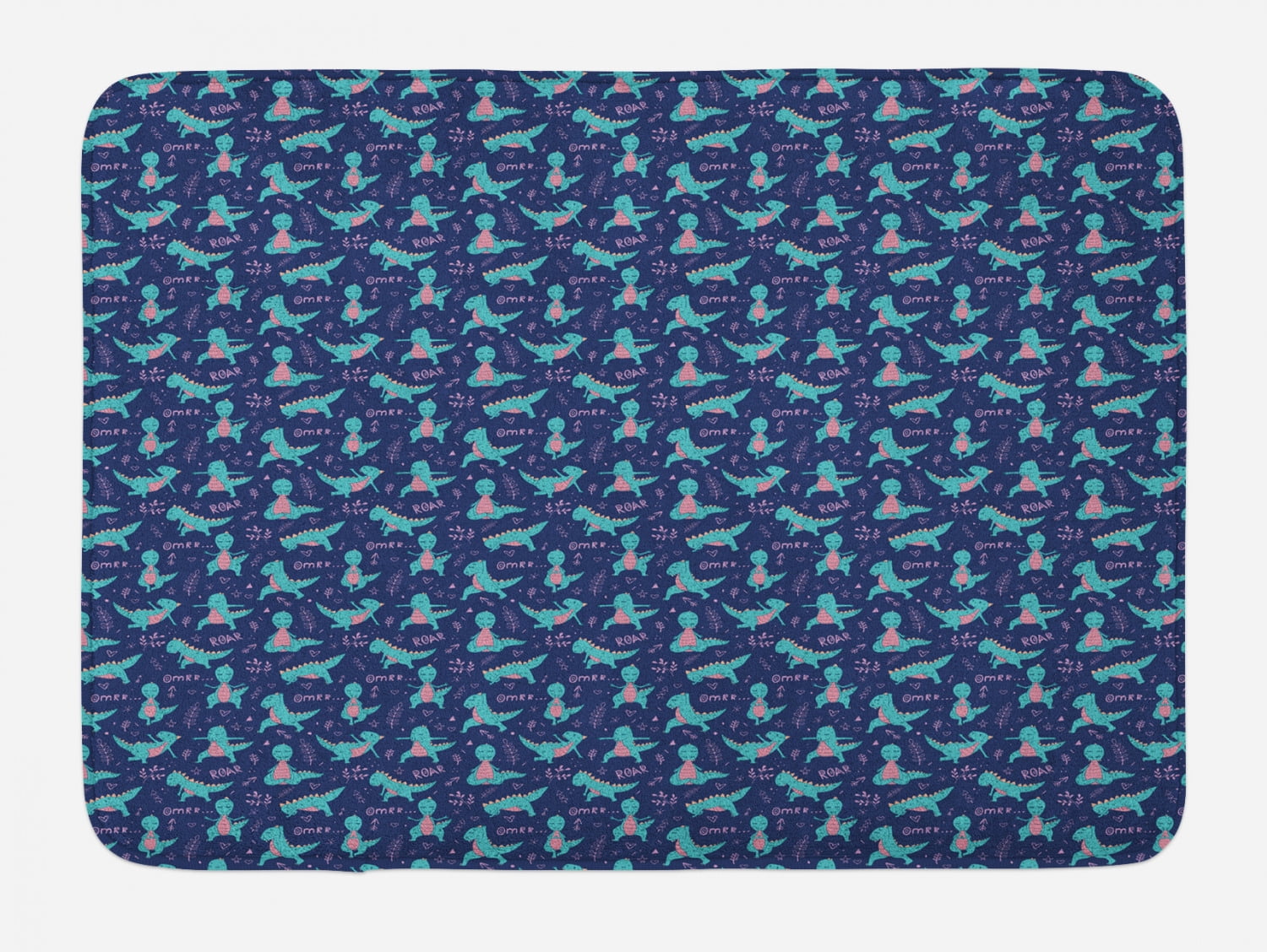 Cartoon Bath Mat, Little Dinosaur Doing Yoga Poses in Repetitive ...