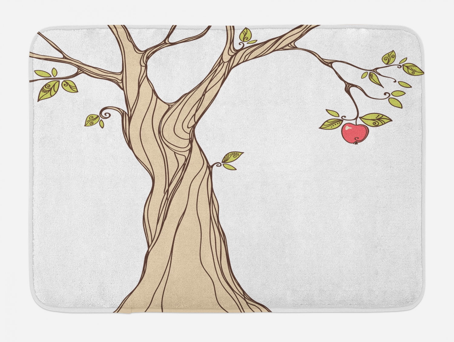 Cartoon Bath Mat, Old Tree Drawing with Apples and Leaves Fruit Garden ...