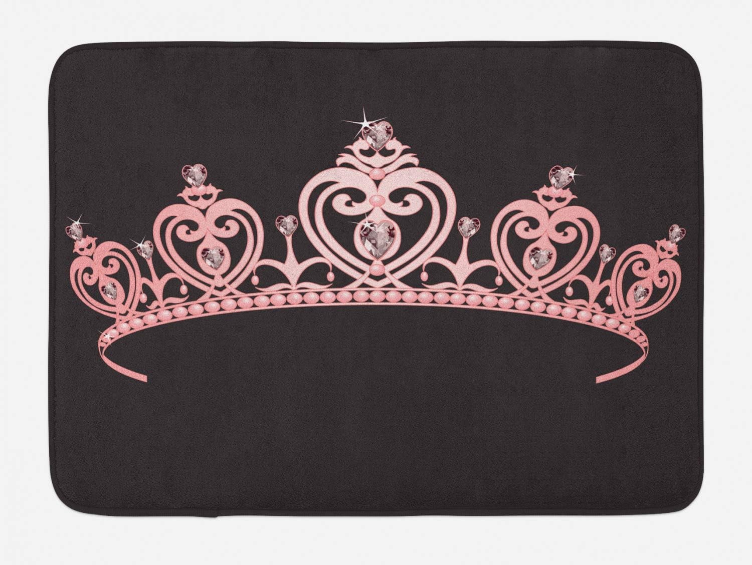 Cartoon Bath Mat, Pale Colored Crown Diamond Ruler of The Nation Royal ...