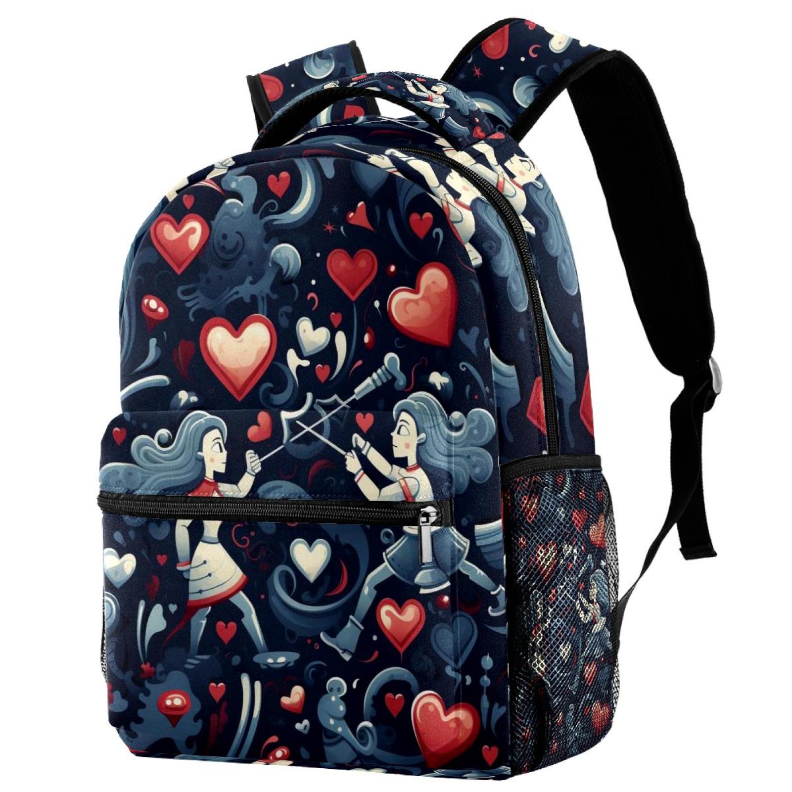 Cartoon Battle Hearts Print Lightweight Backpacks Roomy Interior ...