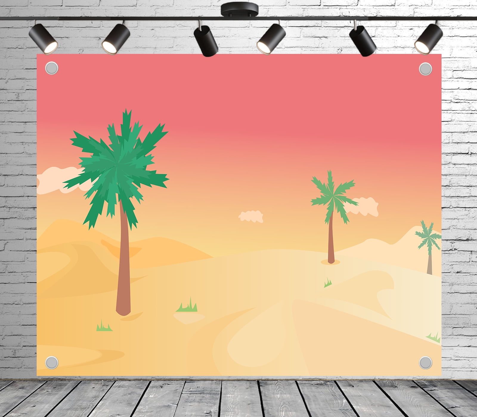 Cartoon Beach Palm Tree Backdrop | Polyester Fabric Banner Decorative ...