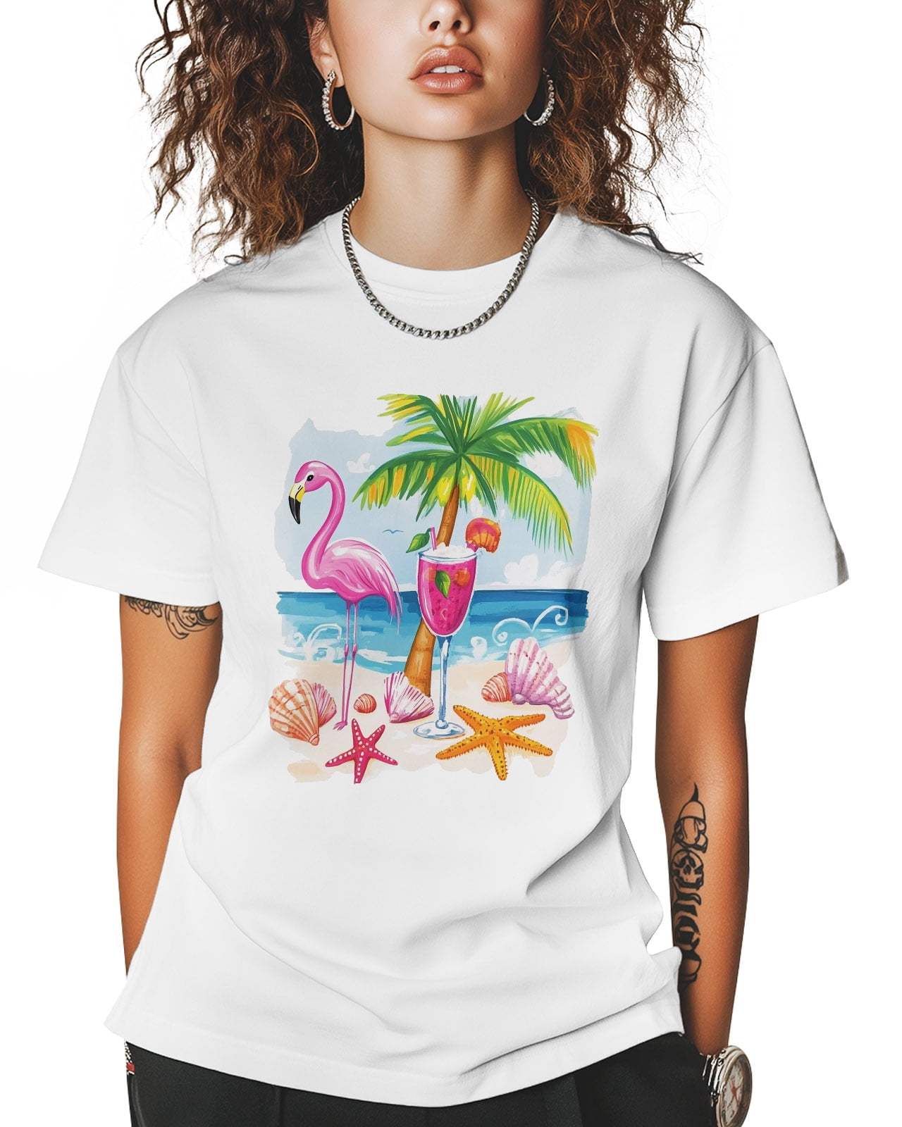Cartoon Beach T Shirts for Women Short Sleeve Cotton Crewneck T-Shirt ...