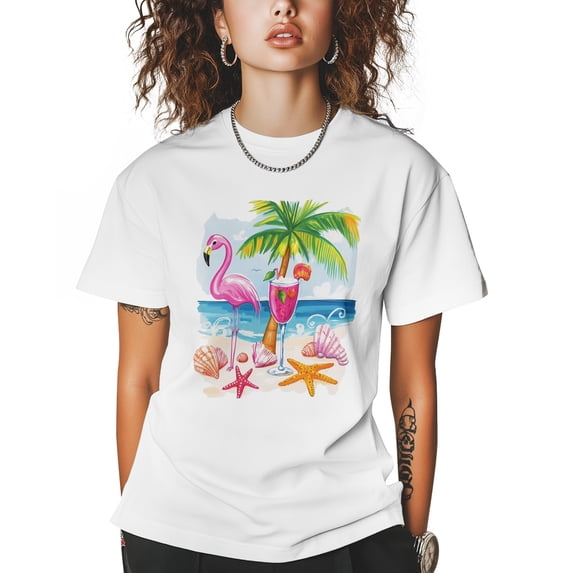 Cartoon Beach T Shirts for Women Short Sleeve Cotton Crewneck T-Shirt ...