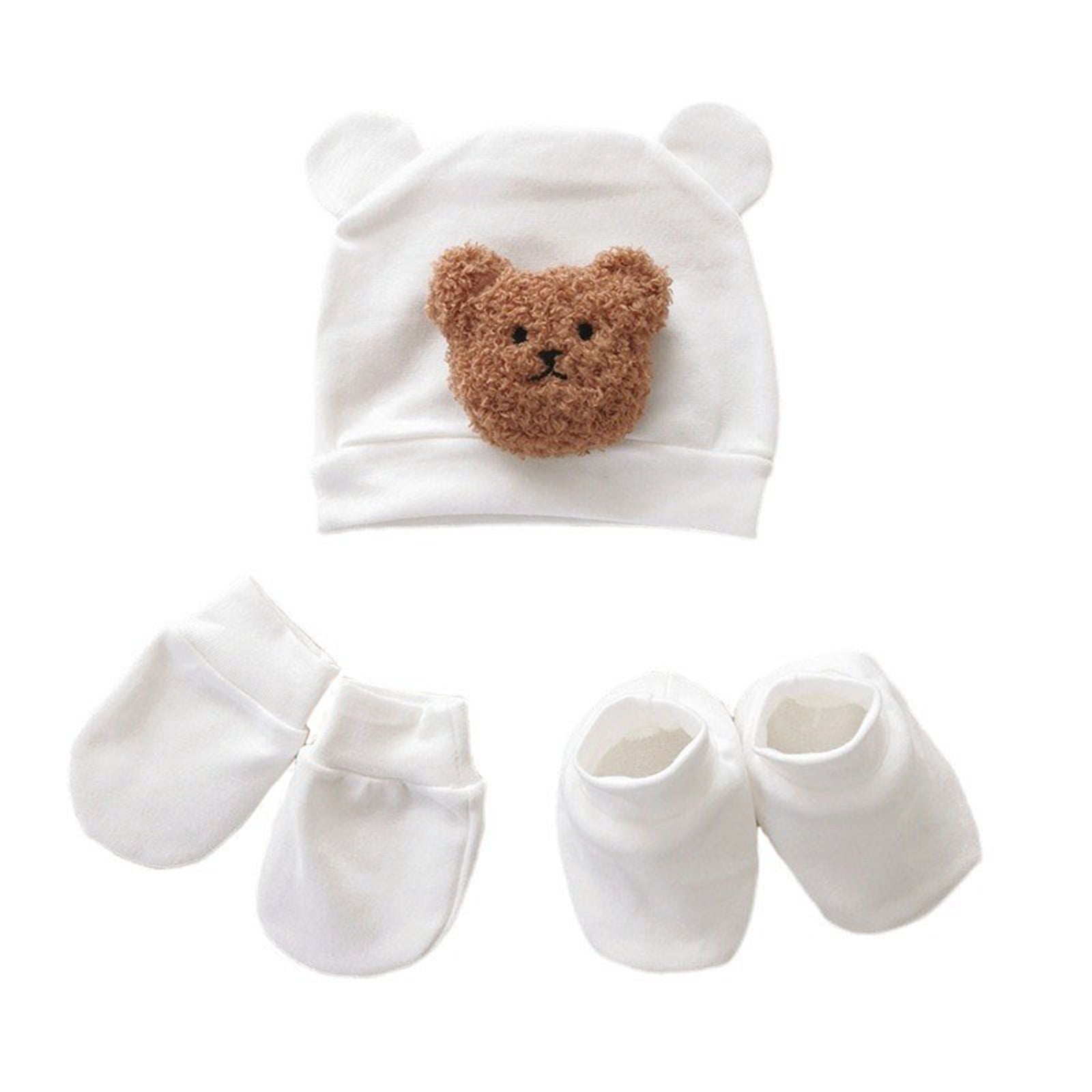 Cartoon Bear Bonnet Hat with Anti Scratch Gloves and Socks for Newborn ...
