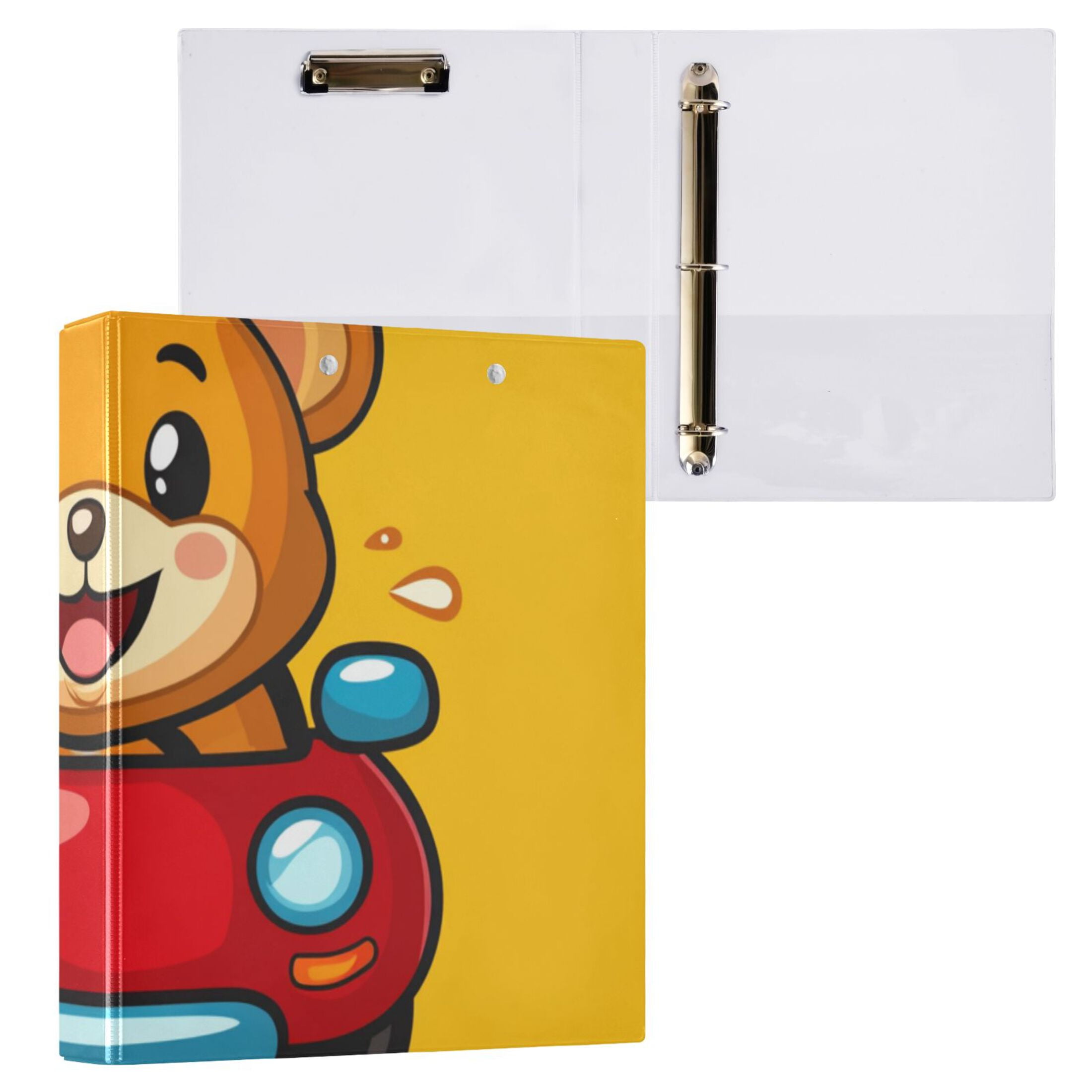 Cartoon Bear Drive The Car Round Ring Binder 3 Rings 1.5" Capacity File ...