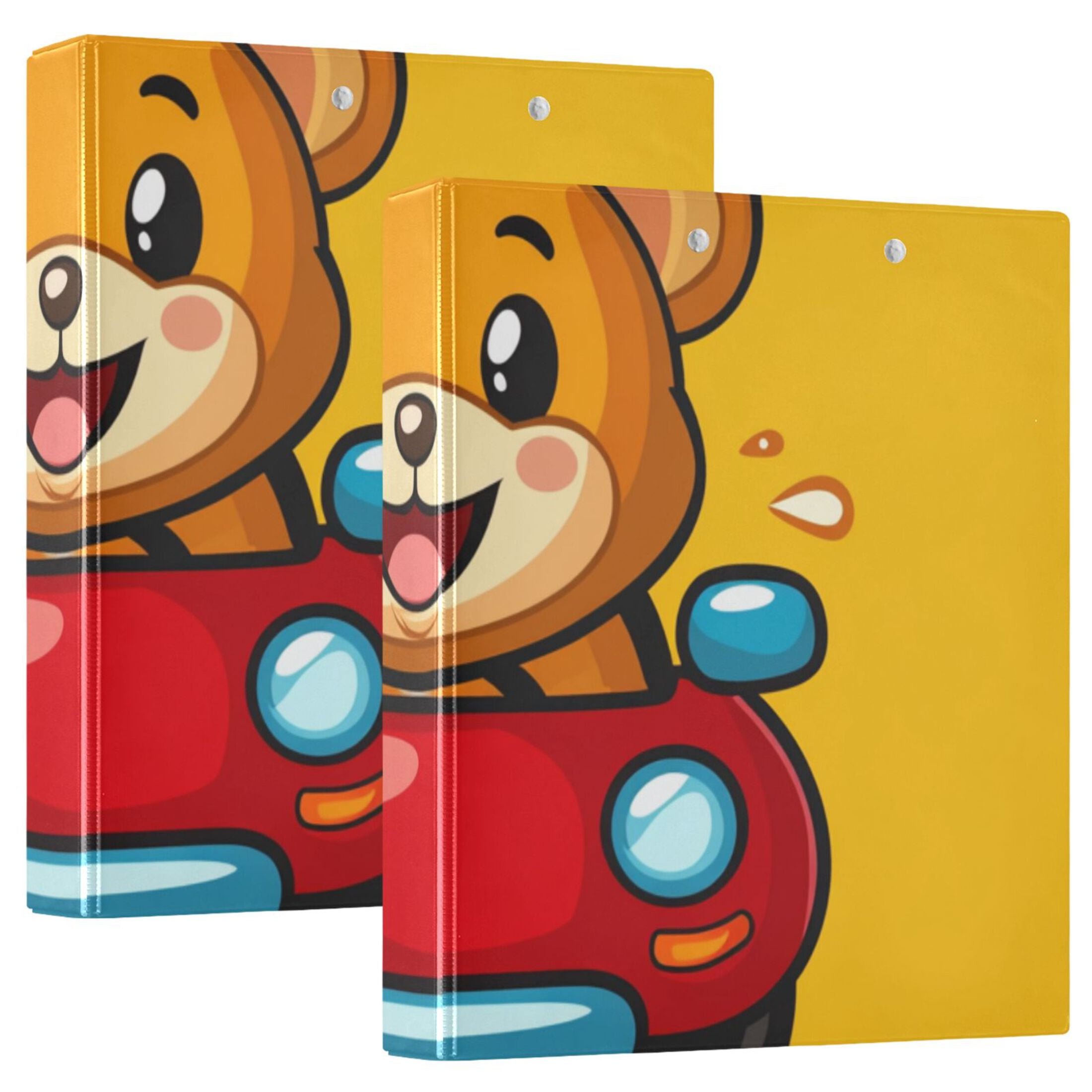 Cartoon Bear Drive The Car Round Ring Binder 3 Rings 1.5" Capacity File ...
