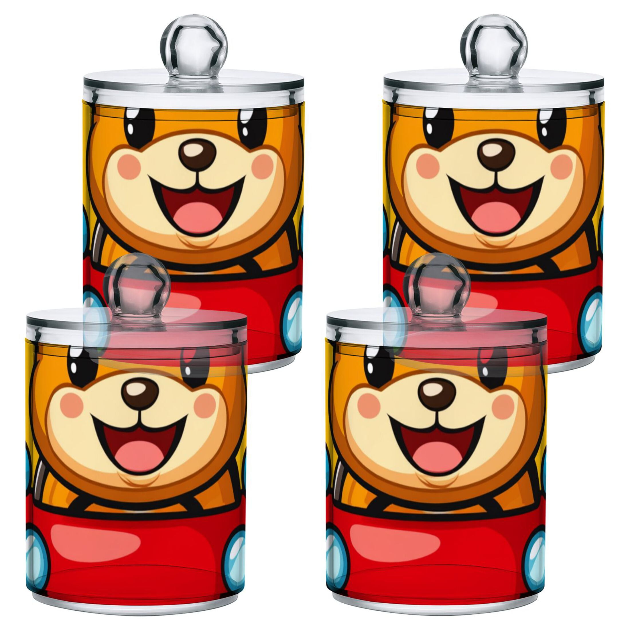 Cartoon Bear Drive The Car Translucent Plastic Cans Storage Canisters ...