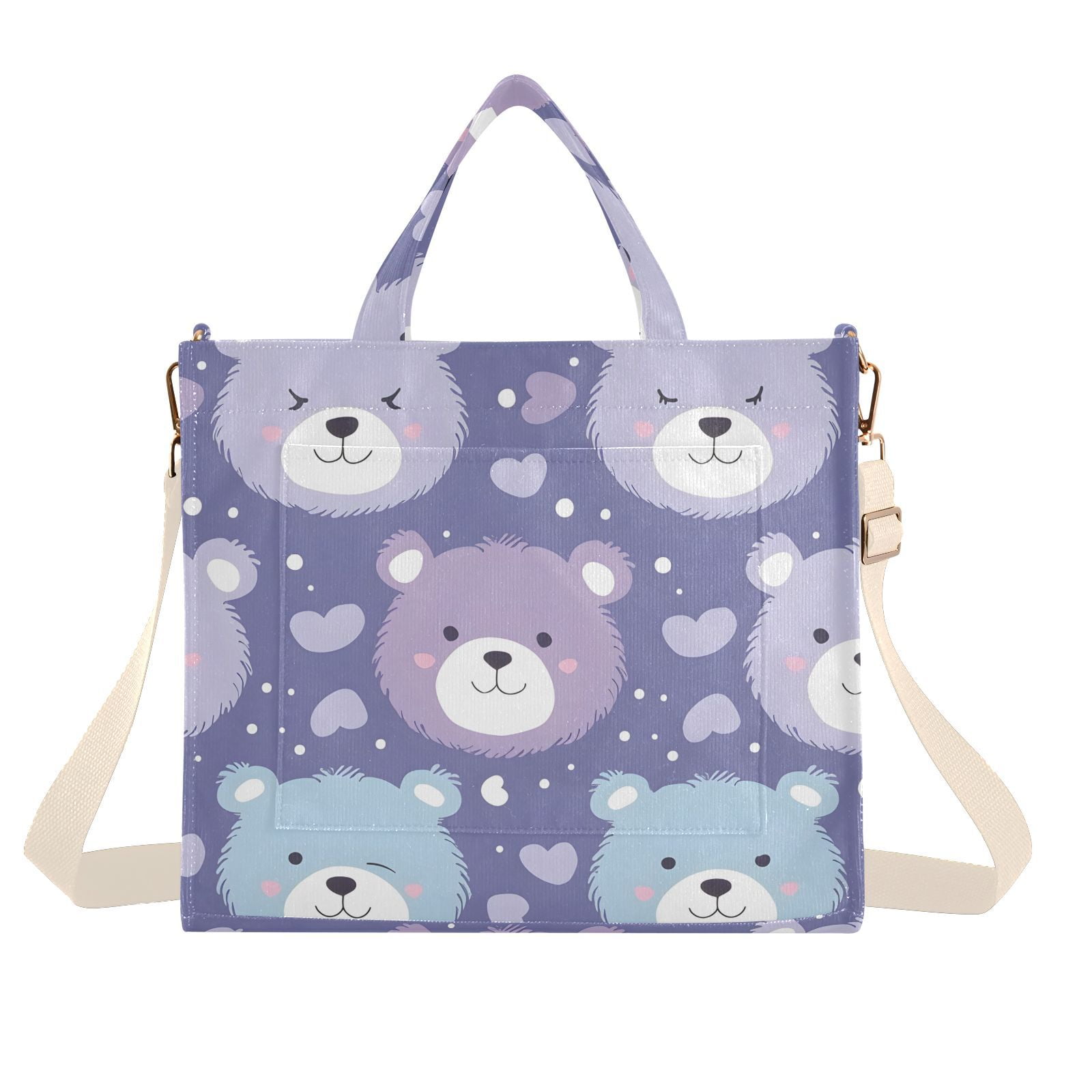 Cartoon Bear Face Corduroy Tote Bag Handbag Large Messenger Bag ...