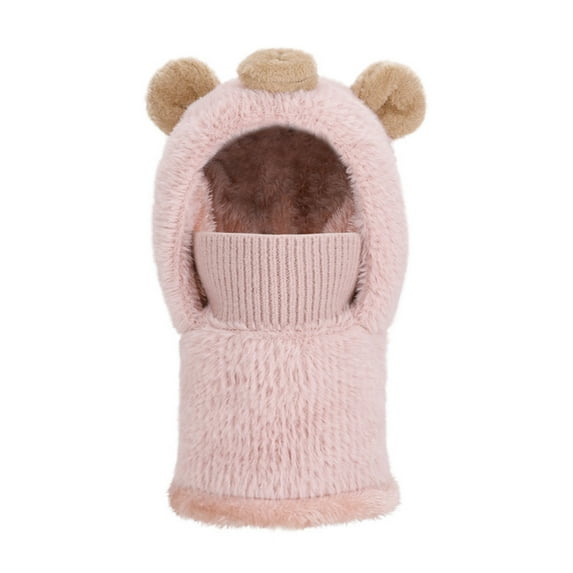 Cartoon Bear Face Integrated Scarf Neck Gaiter Winter Knitted Hat For ...