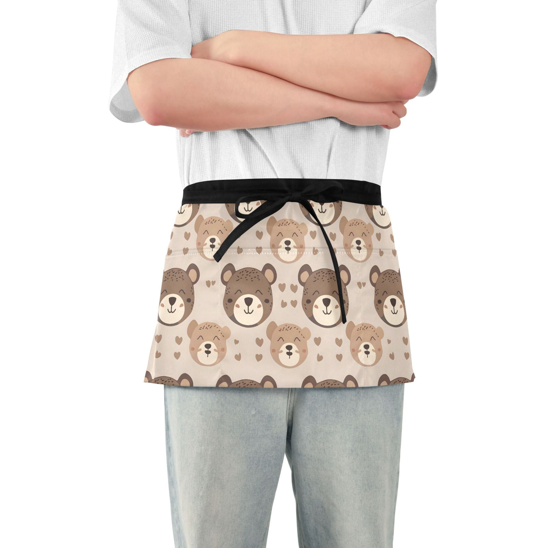 Cartoon Bear Face and Heart Server Apron with 3 Pockets Waterproof ...