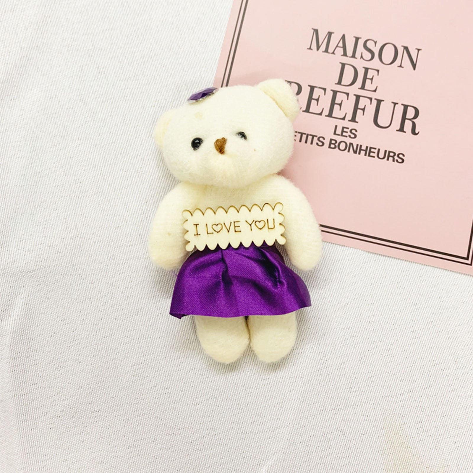 Cartoon Bear Figurine with Bouquet Plush Stuffed Animal Cute Home Decor ...