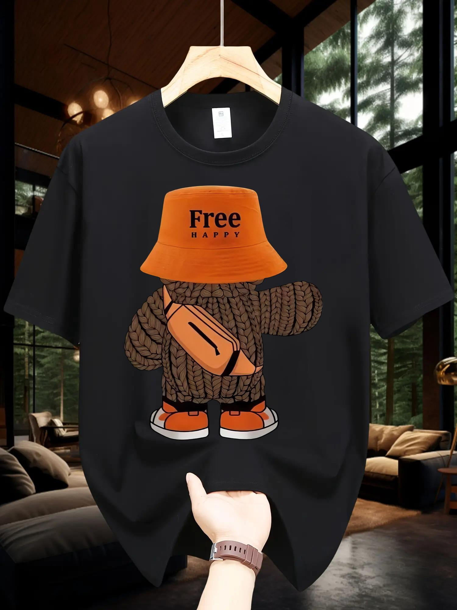 Cartoon Bear Graphic Print T-shirt, Short Sleeve Crew Neck Tee, Men's ...