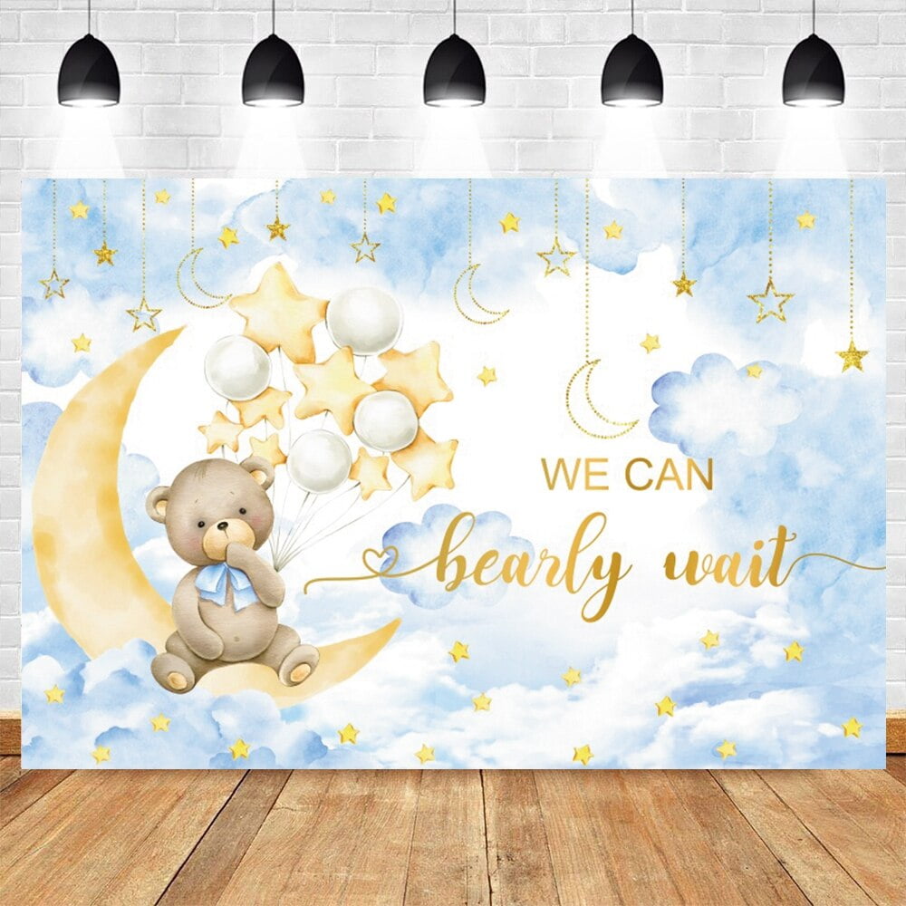Cartoon Bear Photography Background Hot Air Balloon Moon We Can Bearly ...