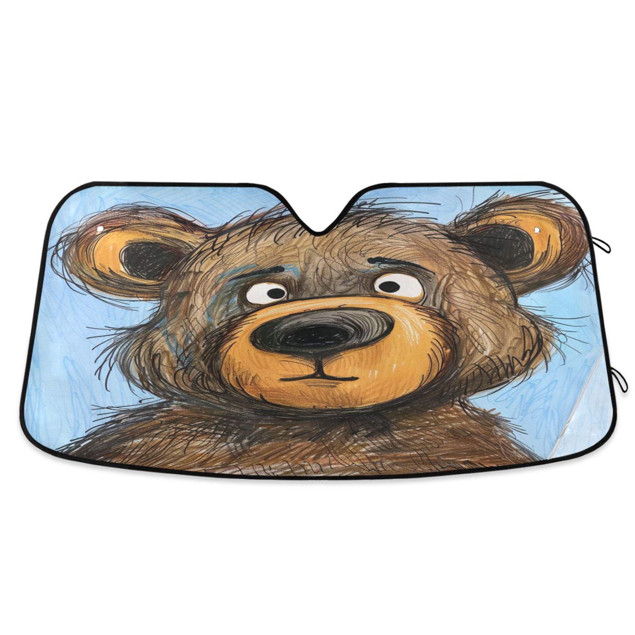 Cartoon Bear Portrait Windshield Sun Shade Automobile Visor Accordion ...
