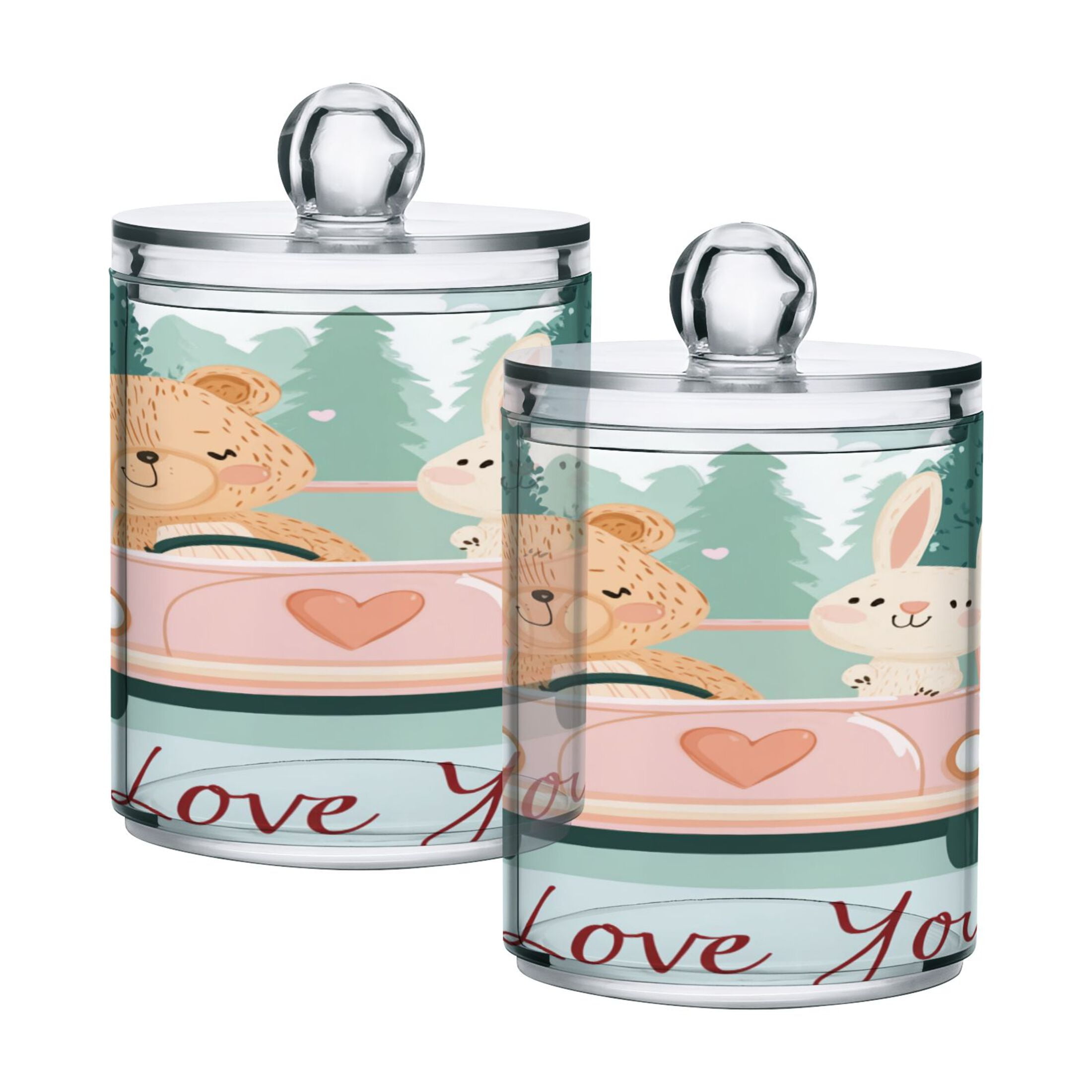 Cartoon Bear Rabbit Drive Valentine Translucent Plastic Cans Storage ...