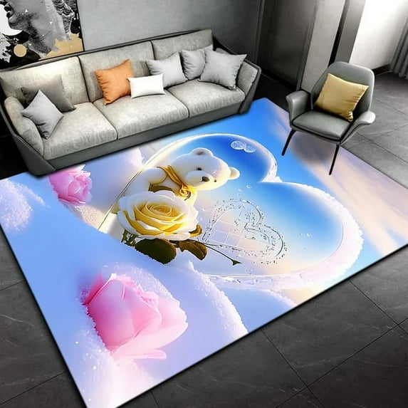 Cartoon Bear Rose Printing Carpet Area Rug for Bedroom Room r Door Mats ...
