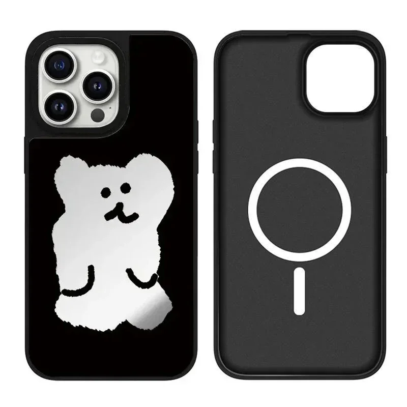 Cartoon Bear Shadow iPhone 11 12 13 14 15 16 Pro Max Mirror Surface ...