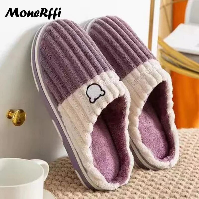 Cartoon Bear Slippers Women Winter Fluffy Slippers Plush Slides Men ...