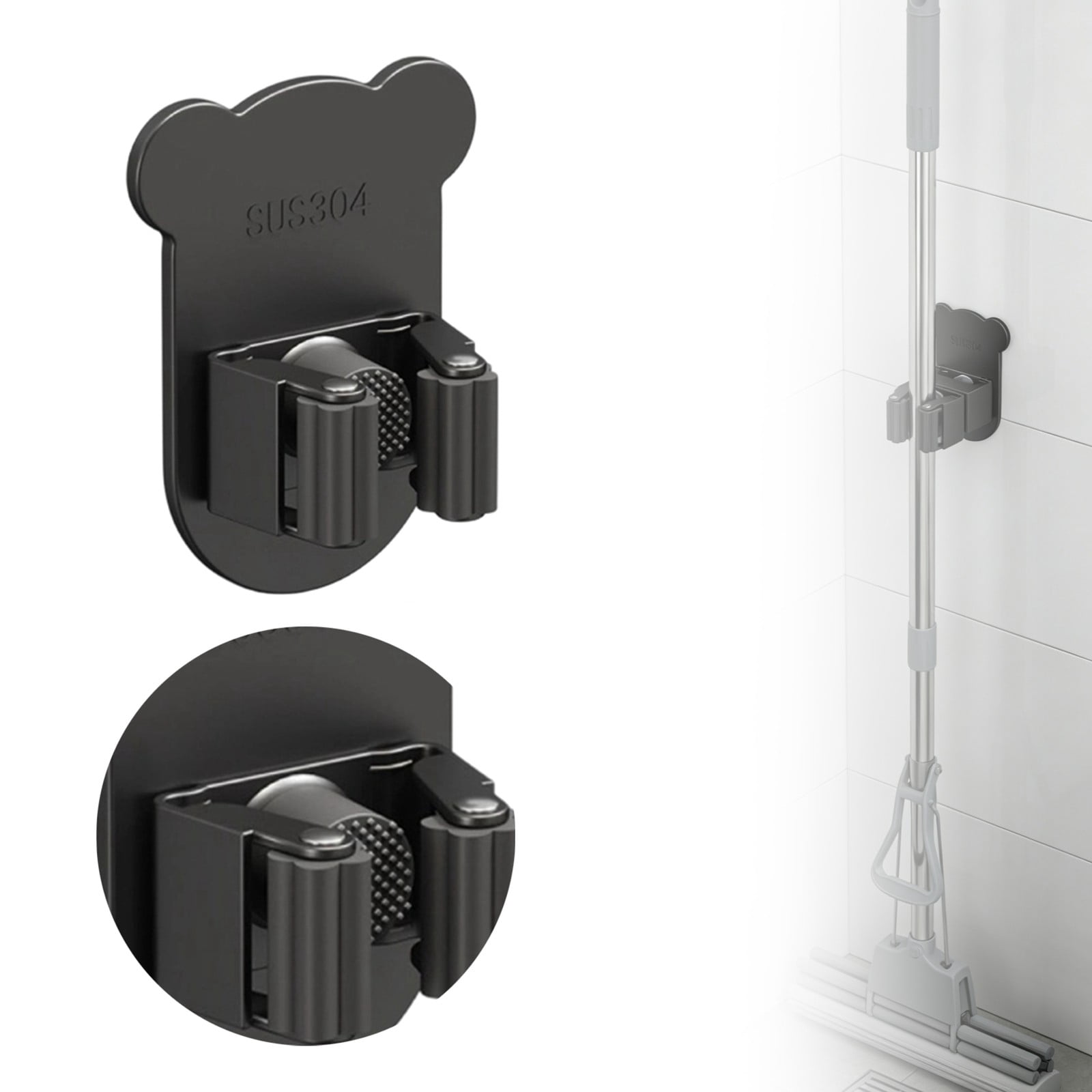 Cartoon Bear Stainless Steel Mop Holder No Punch Bathroom Mop Rack ...