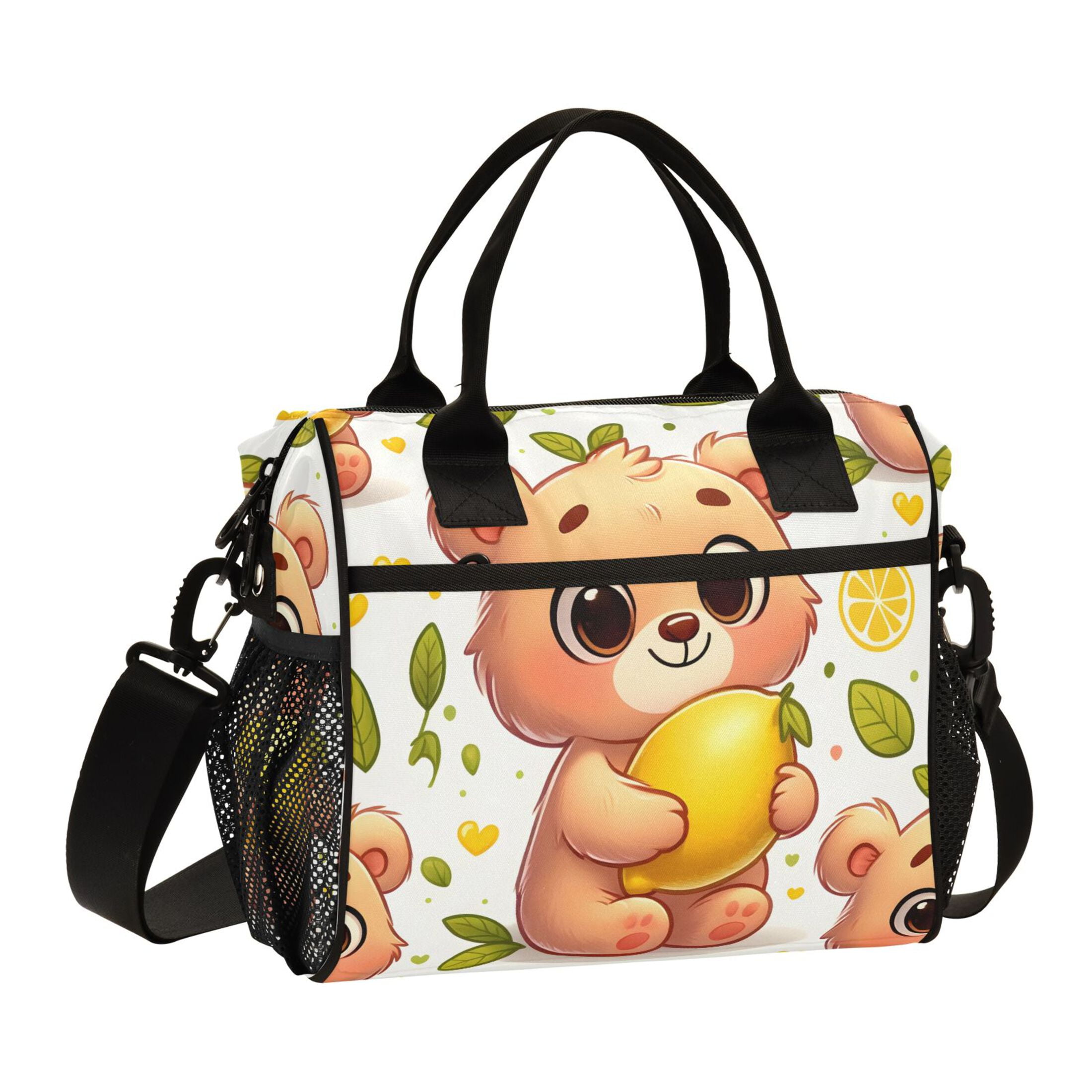 Cartoon Bear and Lemon Lunch Bag Insulated Lunch Box Leakproof Reusable ...