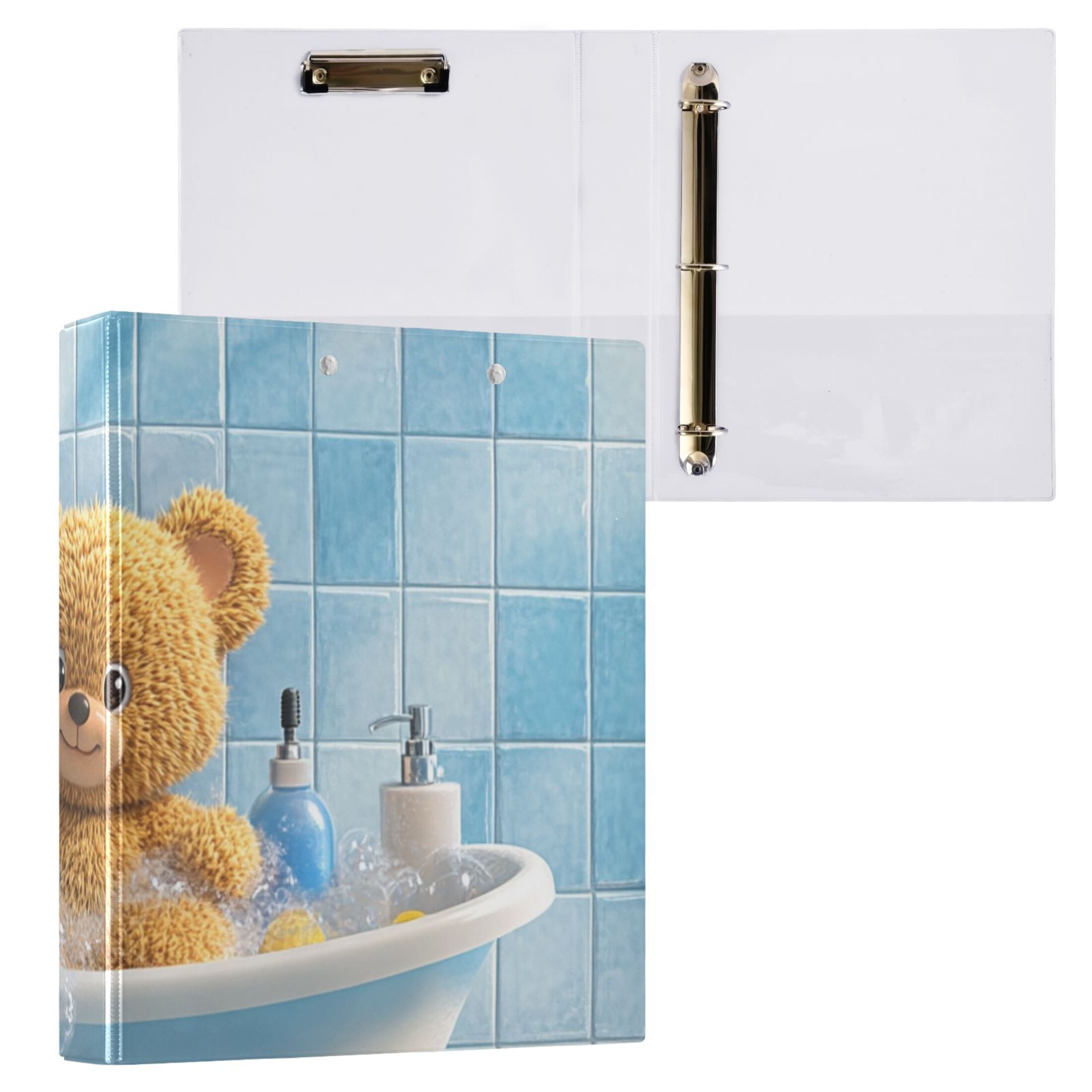 Cartoon Bear in Bathtub Round Ring Binder 3 Rings 1.5" Capacity File ...