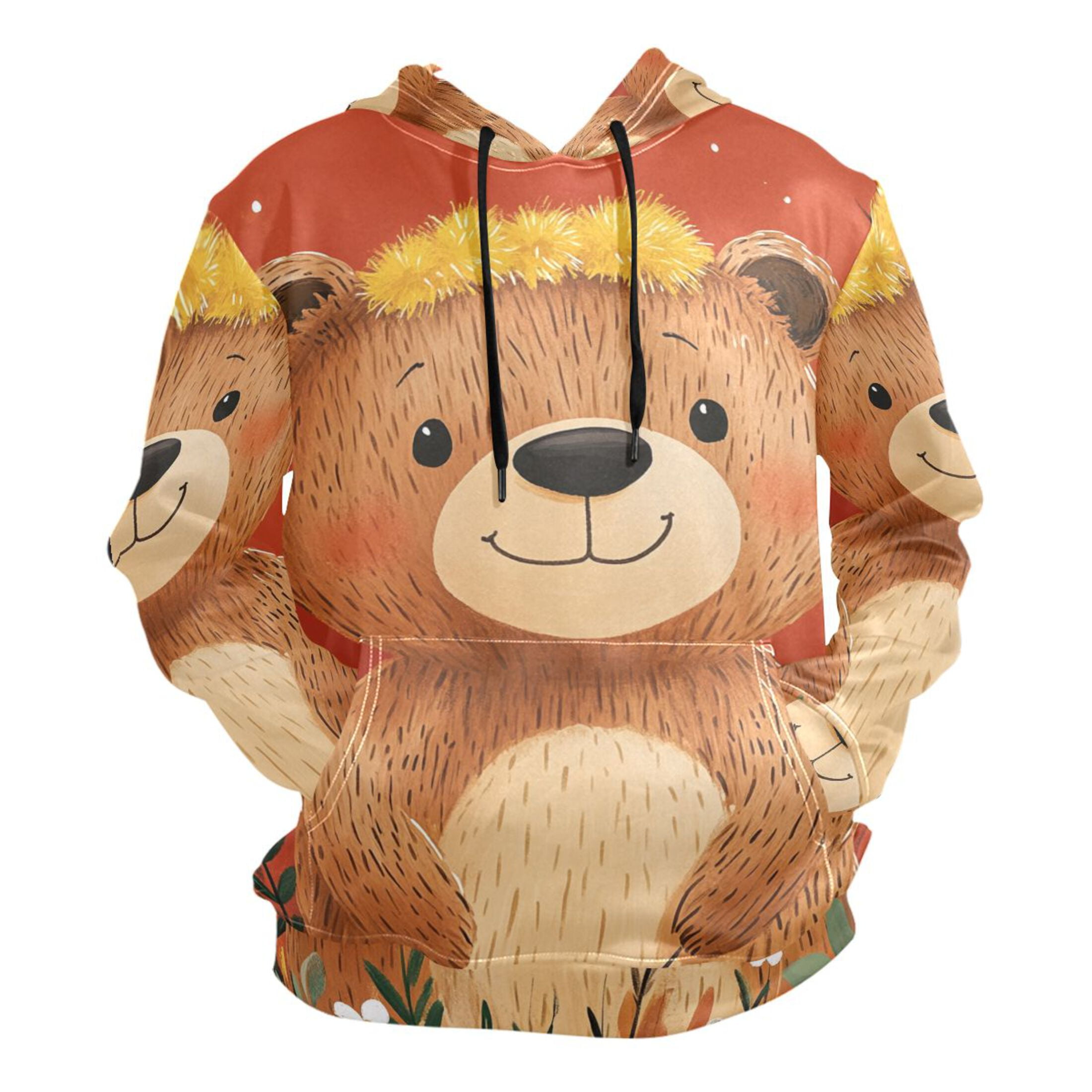 Cartoon Bear on Red Background Men’s Hoodies Sweatshirt Fleece Jackets ...
