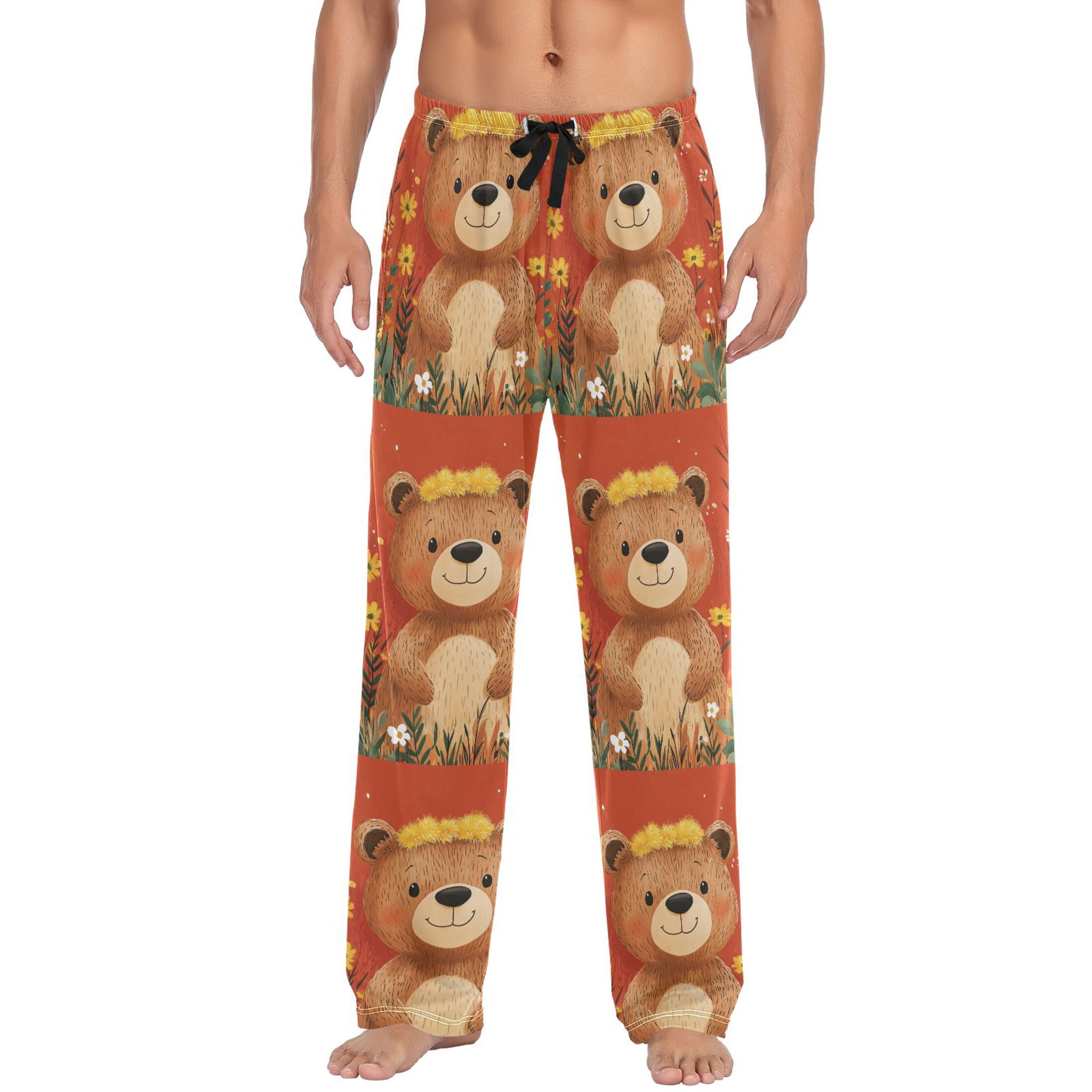 Cartoon Bear on Red Background Mens Pajama Pant Sleep and Lounge ...
