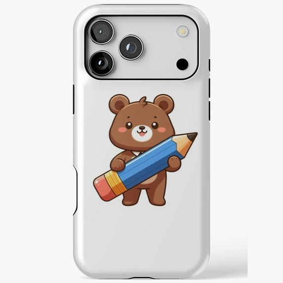 Cartoon Bear with Pencil School Illustration Phone Case Protective and ...