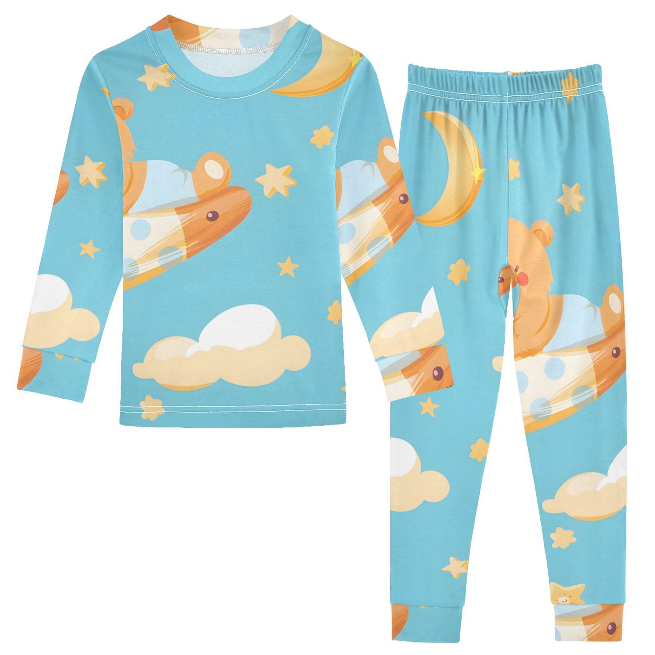 Cartoon Bears Ballon Stars Clouds Moon Cotton Pajama Set Long Sleeve ...