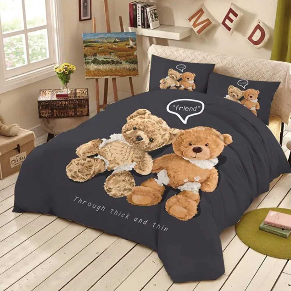 Cartoon Bears Bedding Set Cute Teddy Bear00x200 Duvet Cover Set Pillowcases Sin - Walmart.com