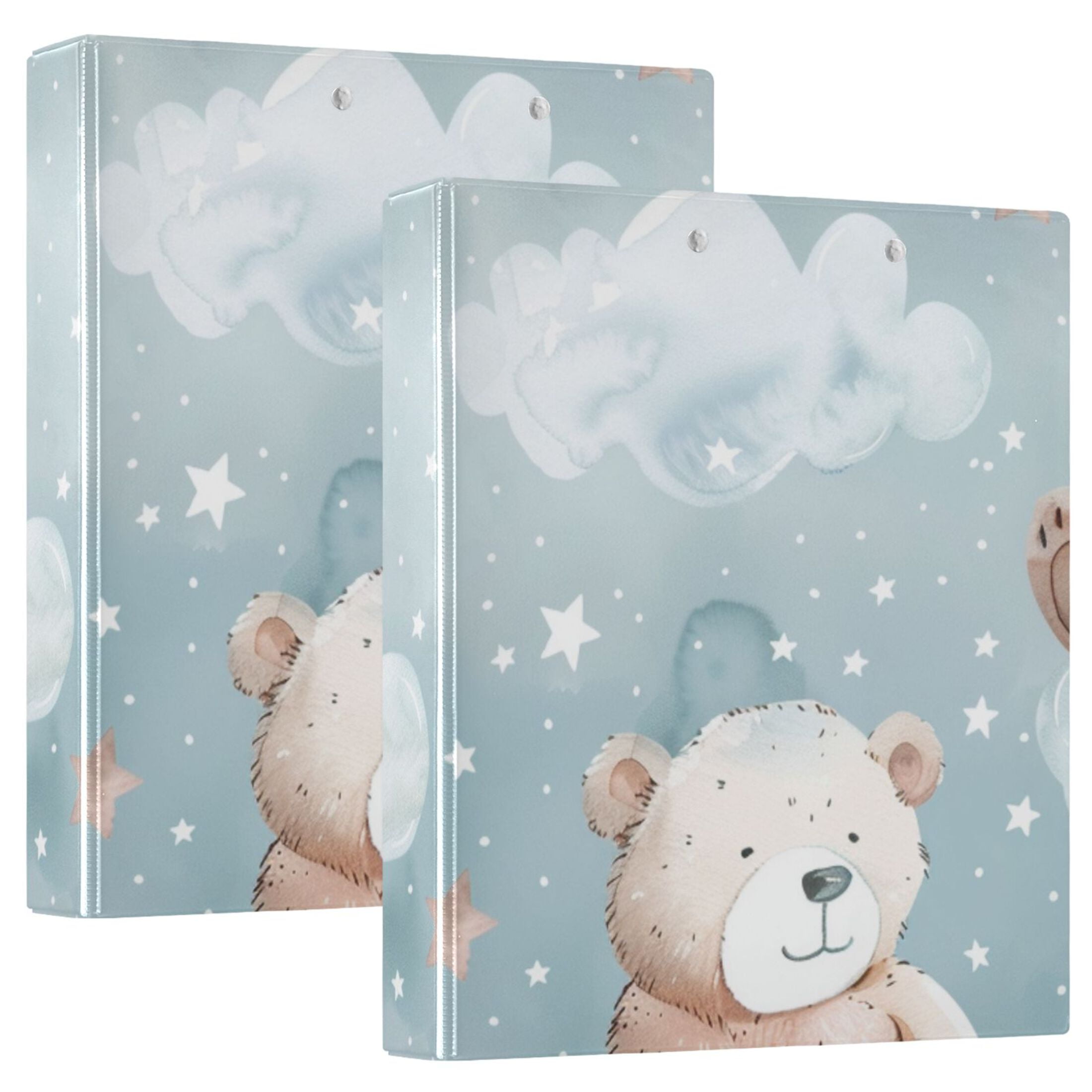 Cartoon Bears Sitting on Clouds Round Ring Binder 3 Rings 1.5" Capacity ...