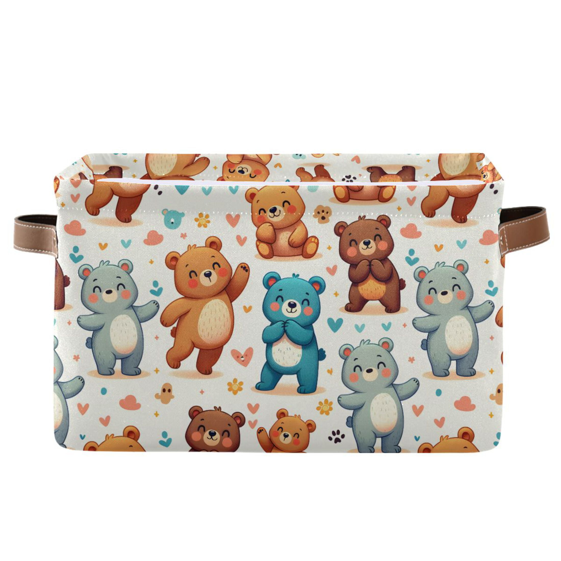 Cartoon Bears and Heart Storage Bins with Handle Fabric Organizer ...