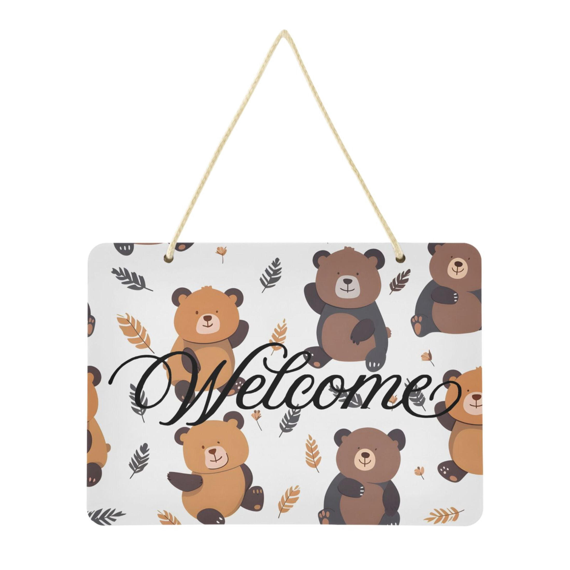 Cartoon Bears and Leaf Welcome Sign Front Door PVC 14x10 inch Hanger ...