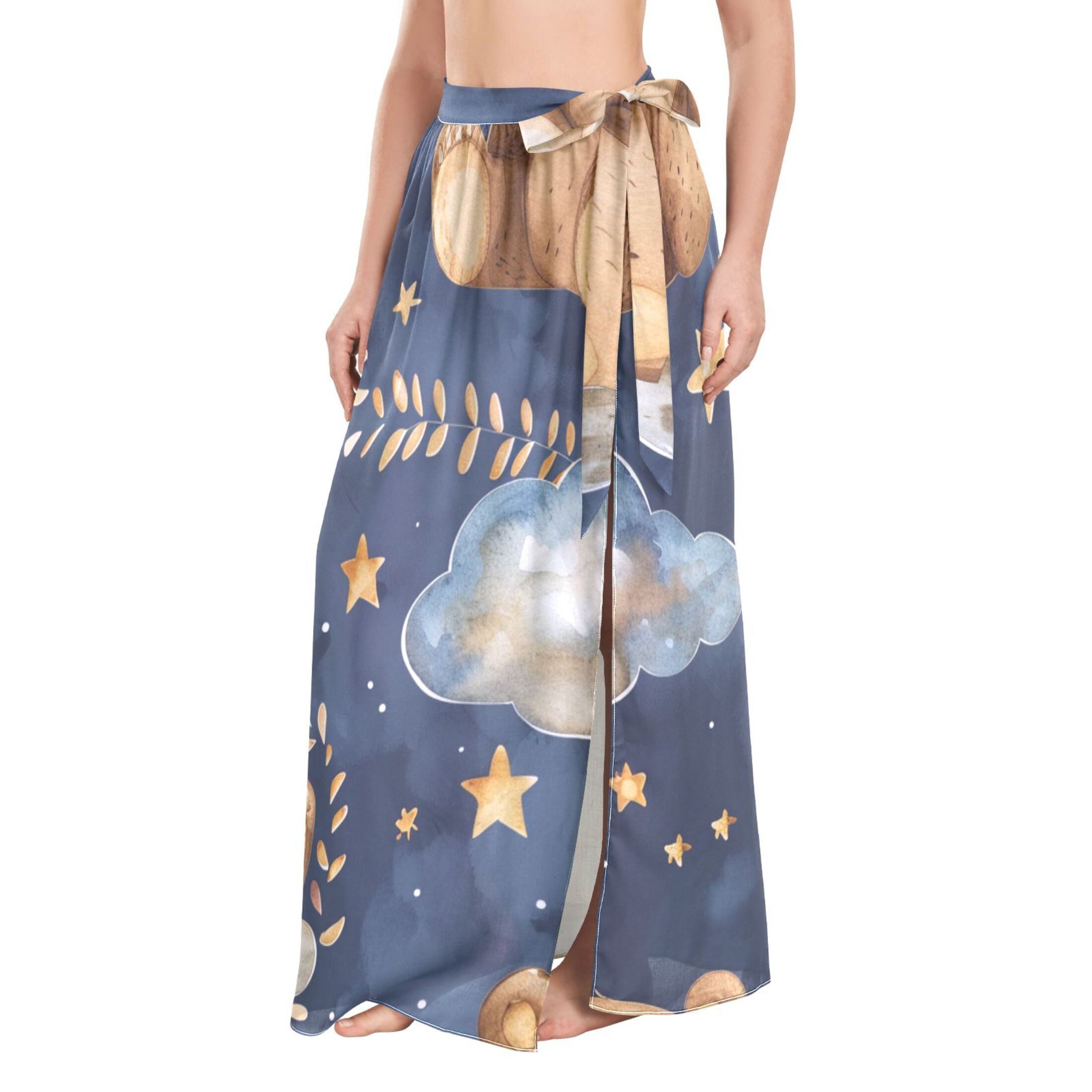 Cartoon Bears in Dark Sky Women's Swimwear Cover Ups Strappy Beach ...