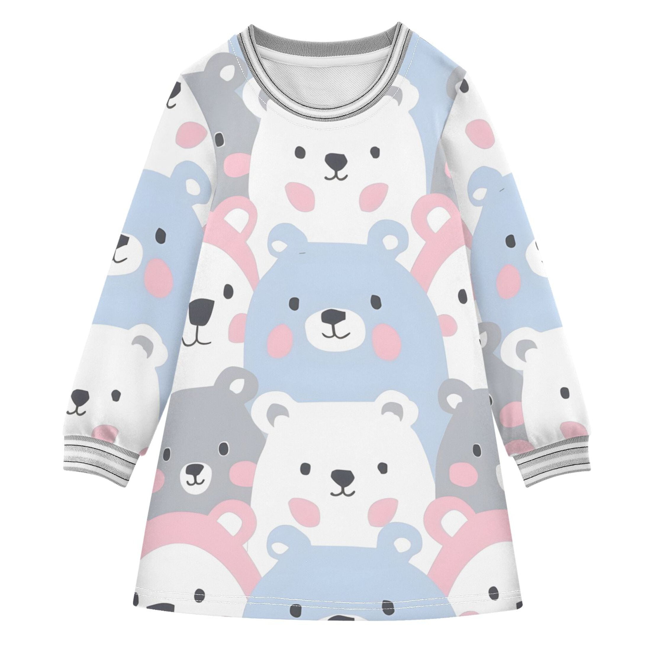 Cartoon Bears in Different Colors Long-sleeved Dress A-line Dress for 2 ...