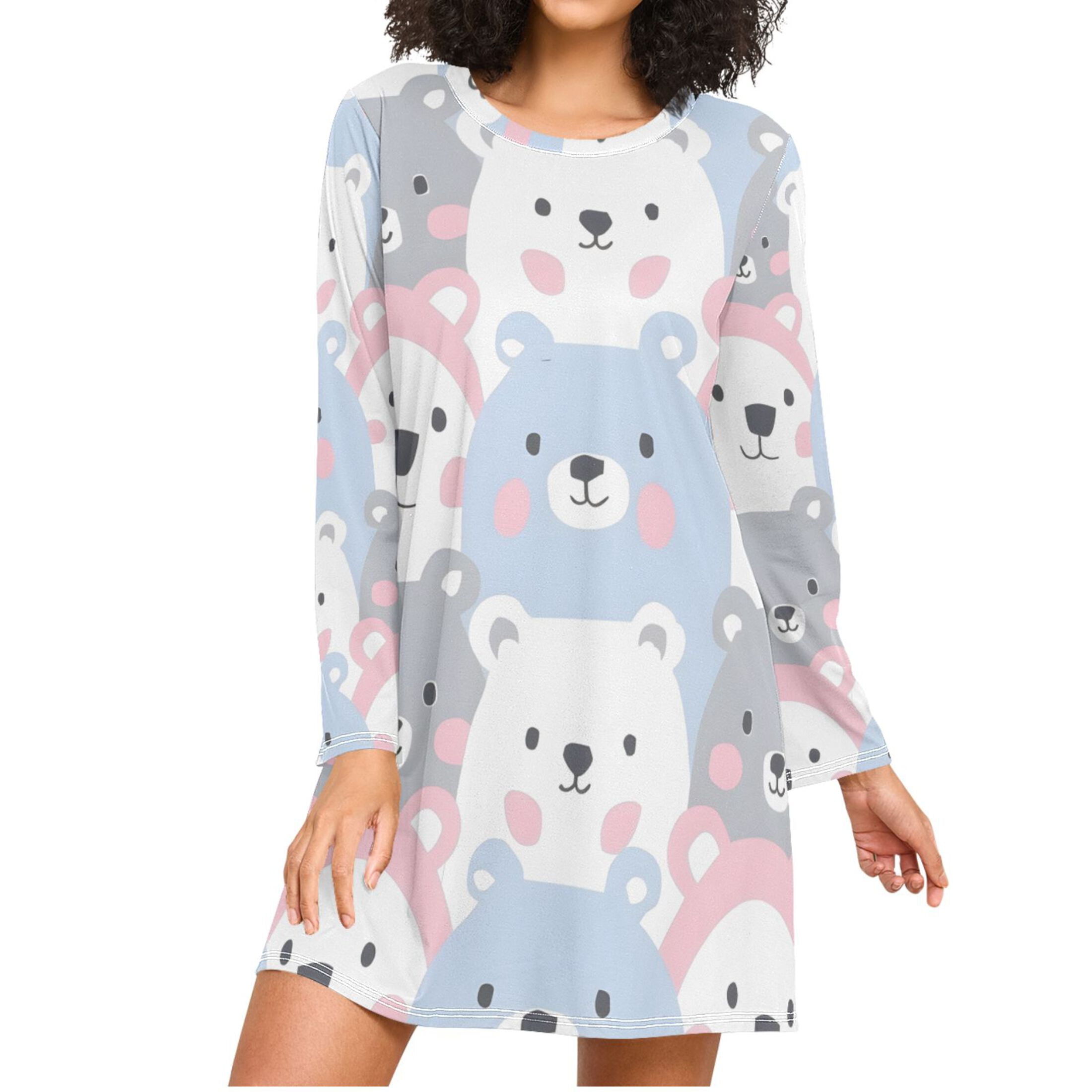 Cartoon Bears in Different Colors Women's Long Sleeves Nightgowns ...