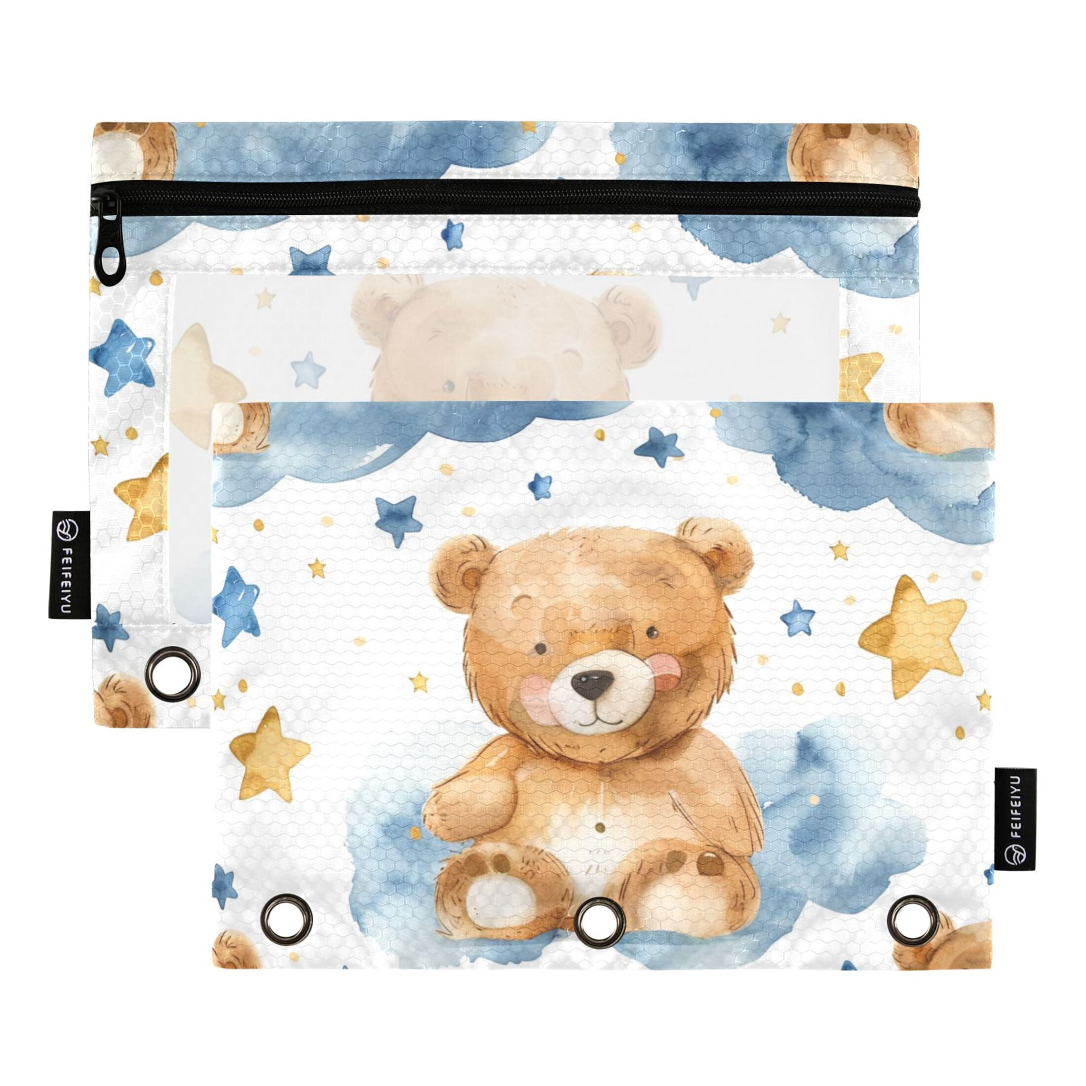 Cartoon Bears with Cute Sky Elements Binder Pouches Zipper Pocket ...