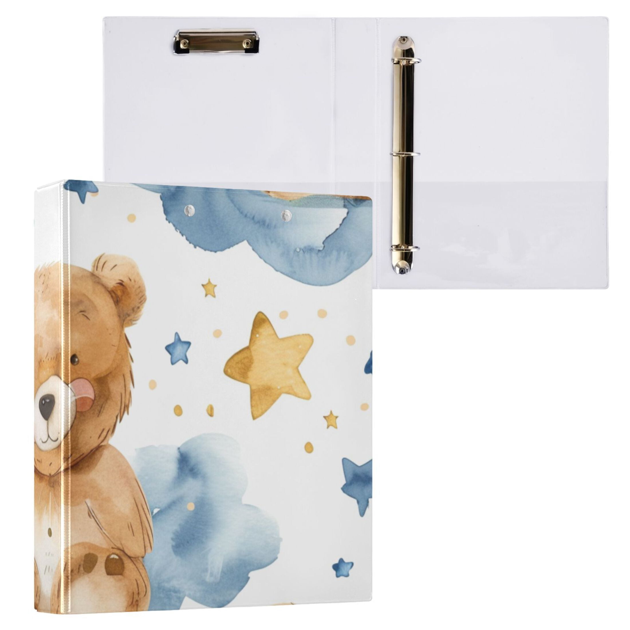 Cartoon Bears with Cute Sky Elements Round Ring Binder 3 Rings 1.5 ...