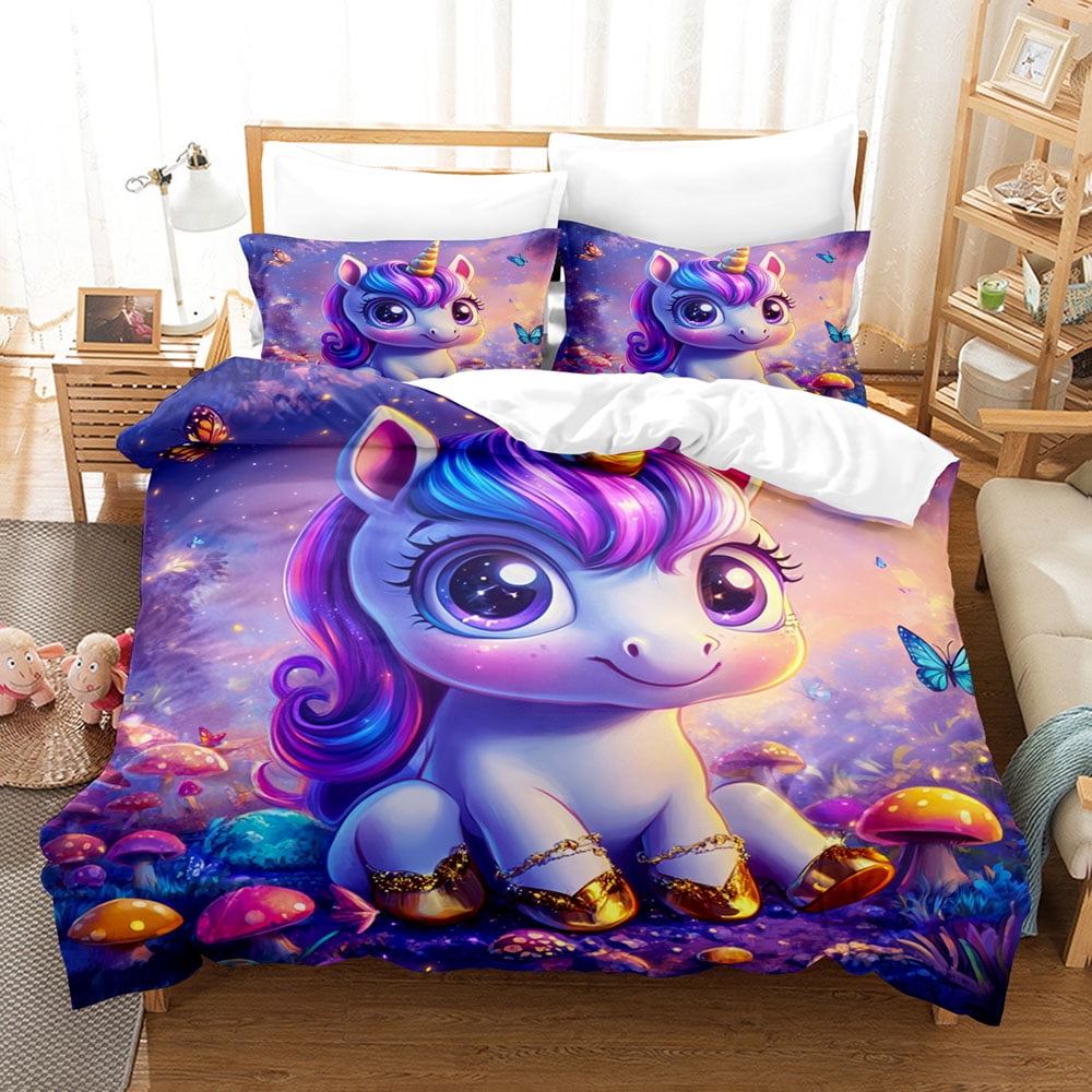 Cartoon Bedding Set Unicorn Rainbow 3D Printed Duvet Cover Set Soft ...
