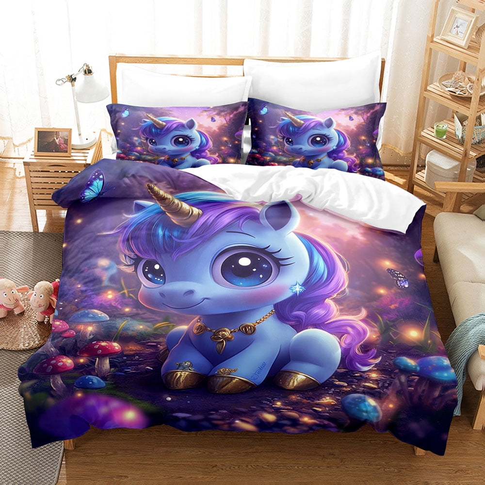 Cartoon Bedding Set Unicorn Rainbow 3D Printed Duvet Cover Set Soft ...