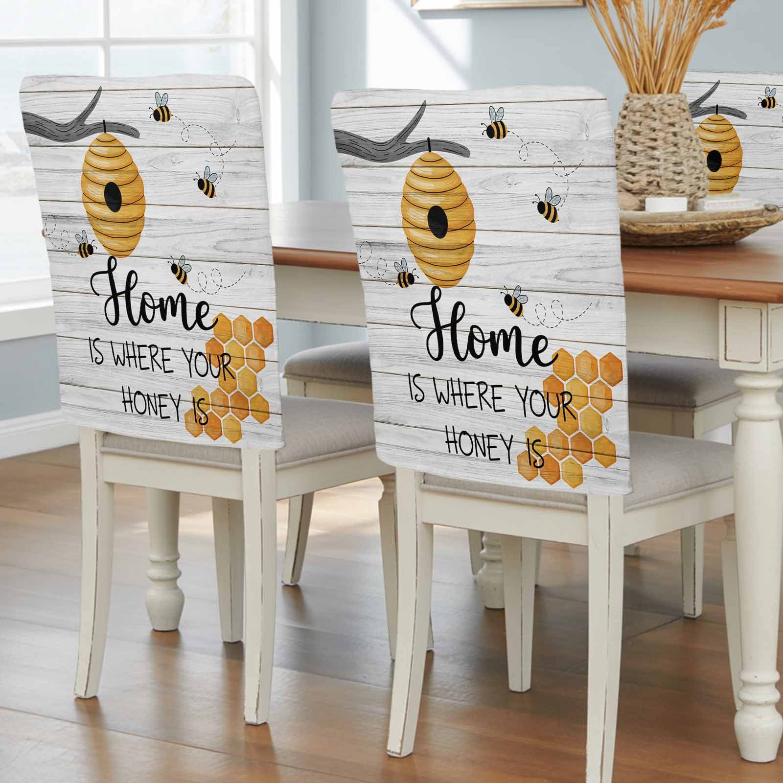 Cartoon Bee Chair Back Covers, Country Vintage Branches Greyish Wooden ...