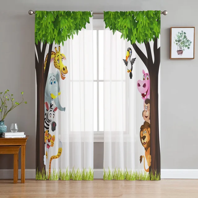 Cartoon Bee Cute Square Pattern Tulle Sheer Curtains for Living Room ...