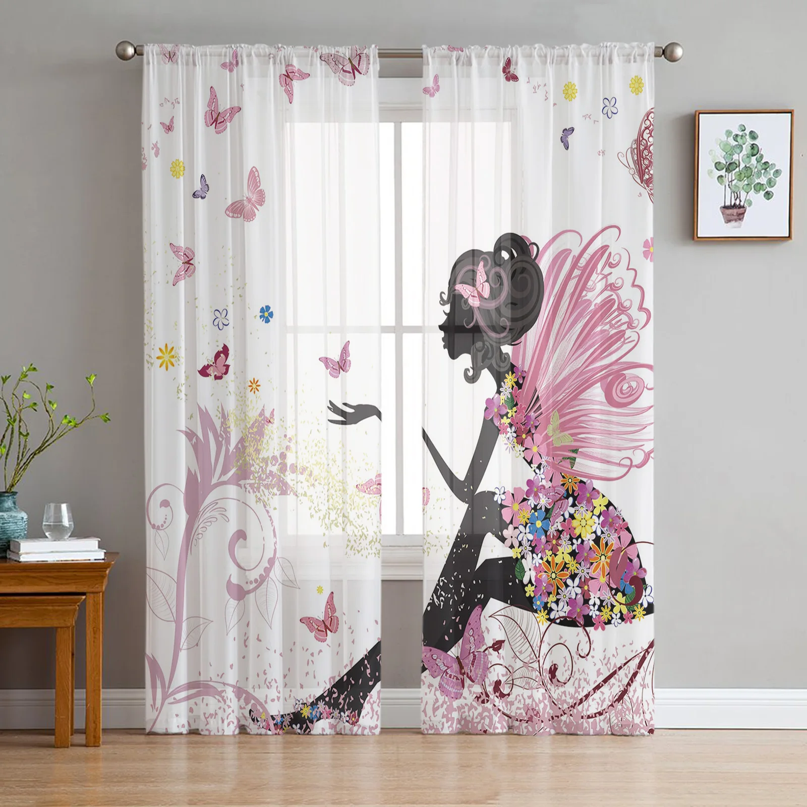 Cartoon Bee Cute Square Pattern Tulle Sheer Curtains for Living Room ...