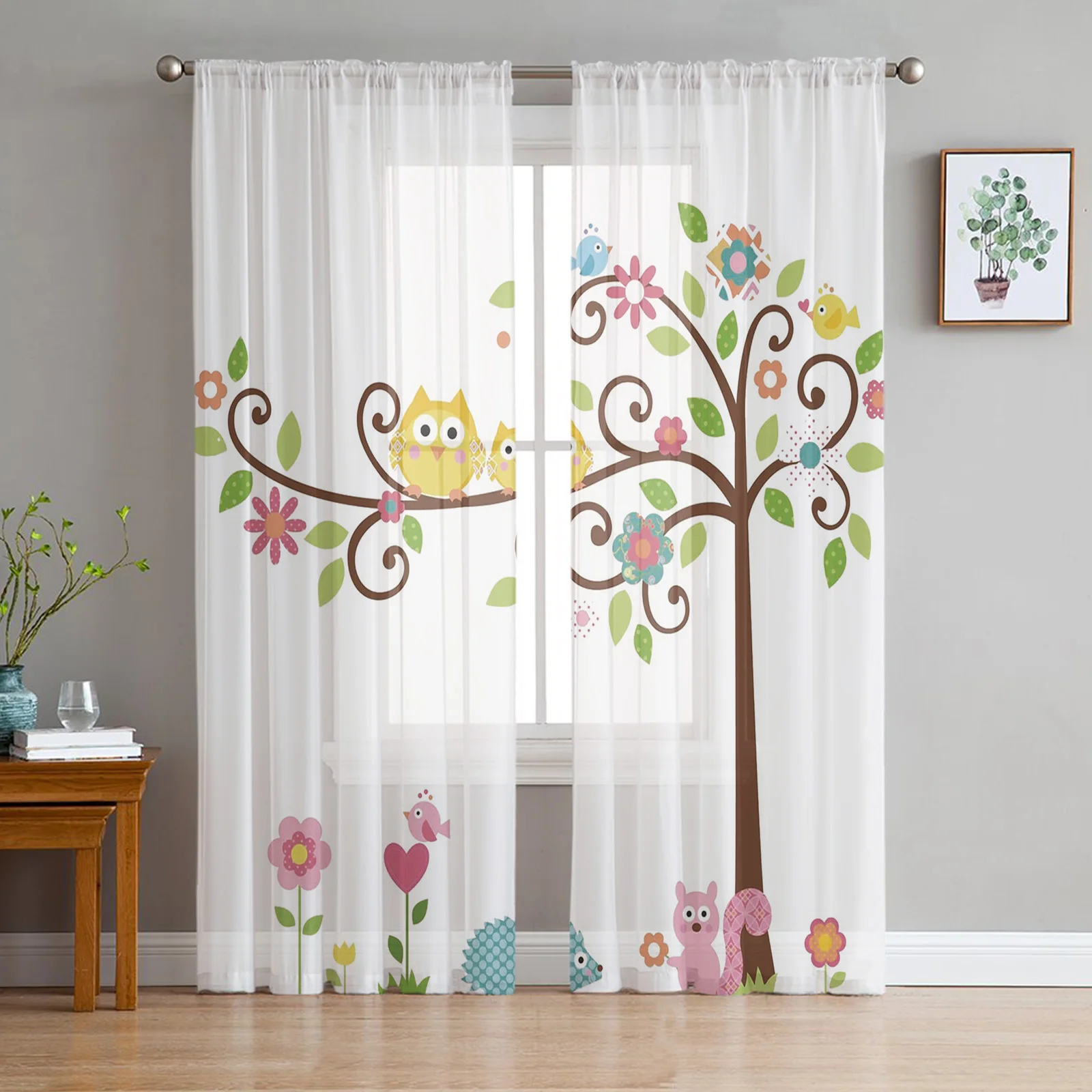 Cartoon Bee Cute Square Pattern Tulle Sheer Curtains for Living Room ...