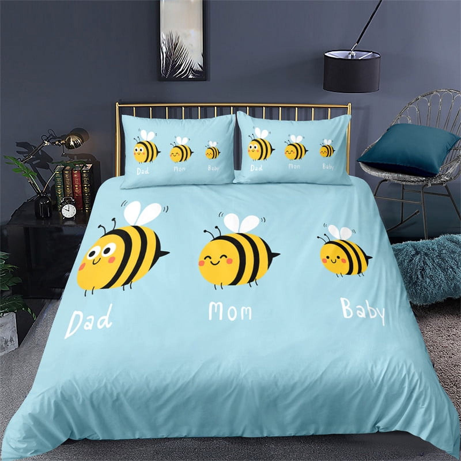 Cartoon Bee Duvet Cover Insect Honeybee Cute Wild Animal King Size ...