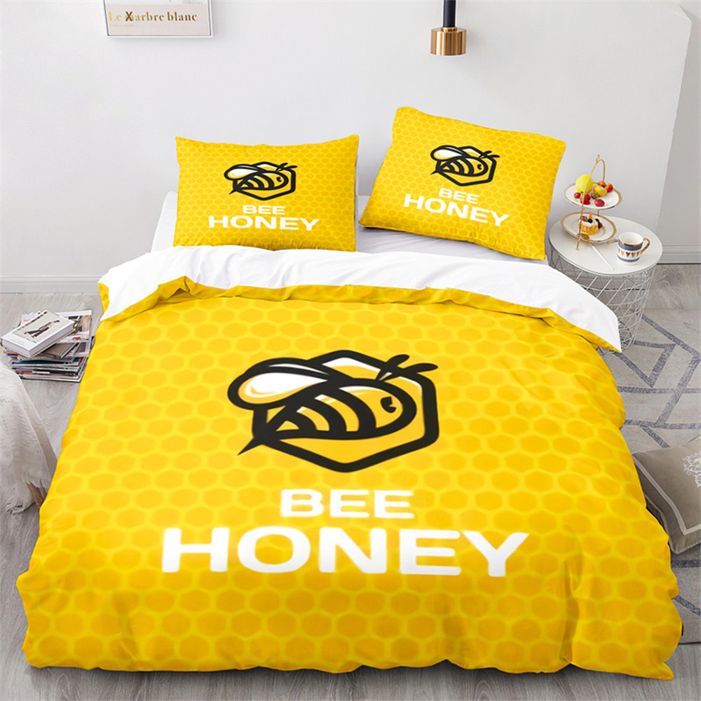 Cartoon Bee Duvet Cover Insect Honeybee Cute Wild Animal King Size ...