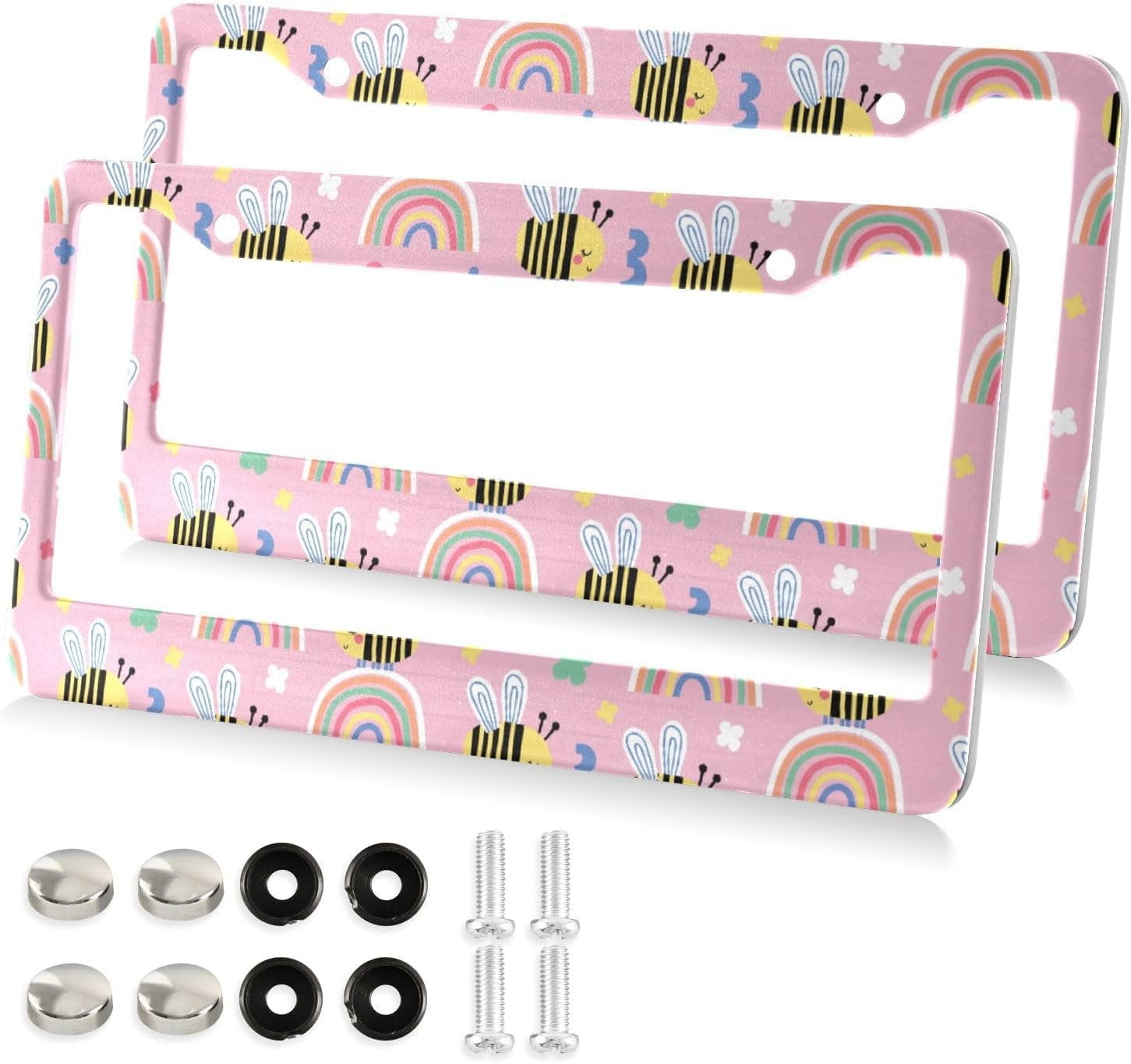 Cartoon Bee License Plate Frame - 2 Pack Universal Stainless Steel ...